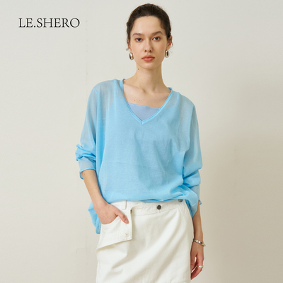 简约百搭V领毛针织衫女夏新款