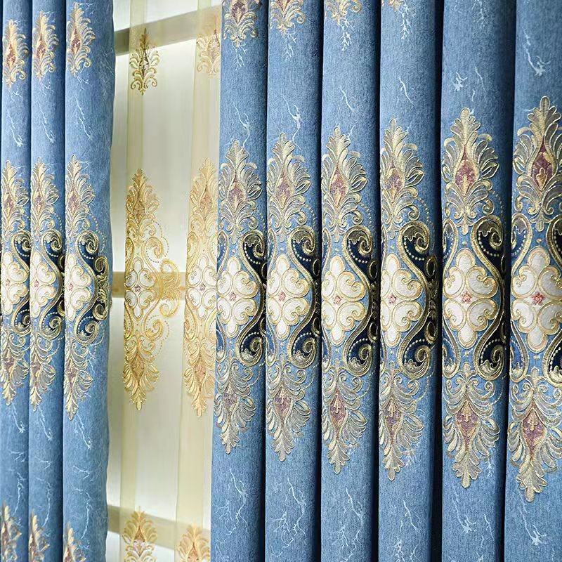 送杆欧式窗帘成品2021年新款客厅卧室遮光雪尼尔绣花纱帘高档大气