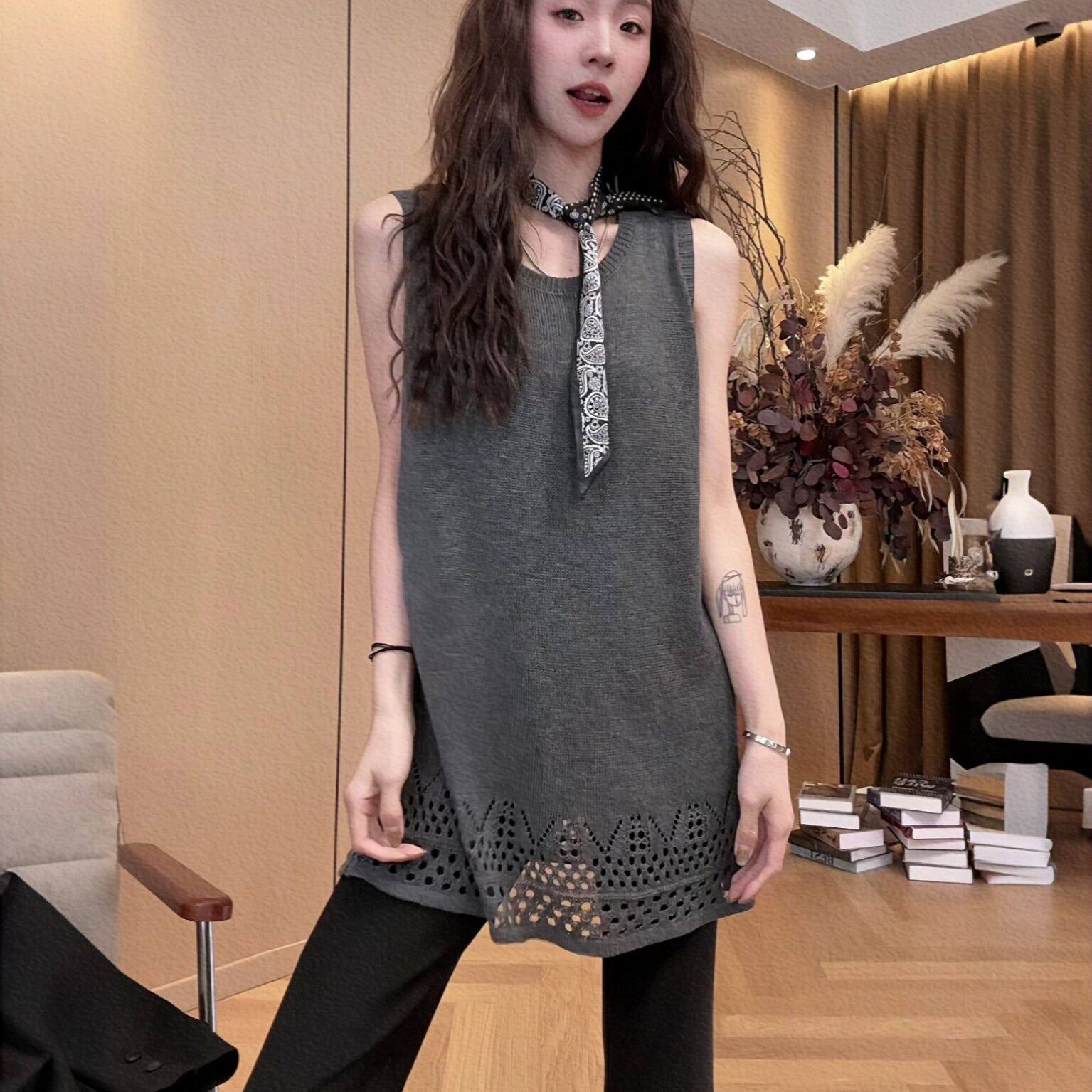 美式慵懒风外穿背心夏季新款复古宽松休闲中长版吊带独特上衣女潮