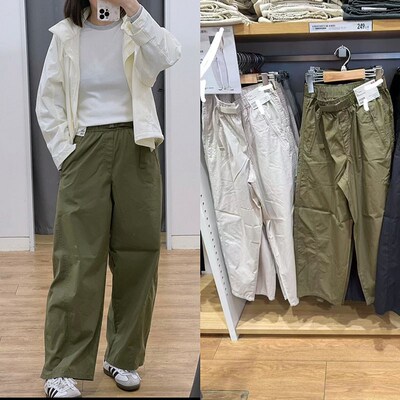 优优女装2025春夏休闲廓形长裤工装裤系腰带弯刀镰刀裤子E481028