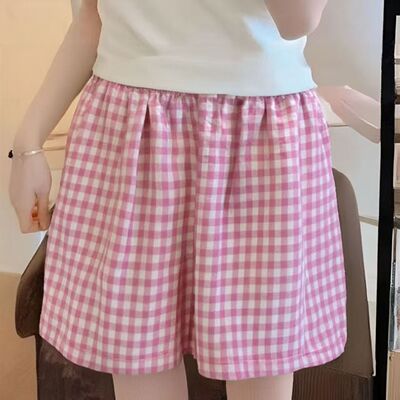 夏季薄款格子松紧腰显瘦短裤女