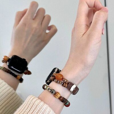 适用oppowatchSport/S串珠真皮拼接天然石手链x2mini/34Pro创意女