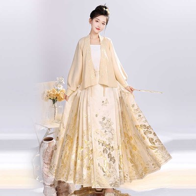 采莲归化蝶明制汉服女成人日常夏款马面裙2024新款织金马面半身裙