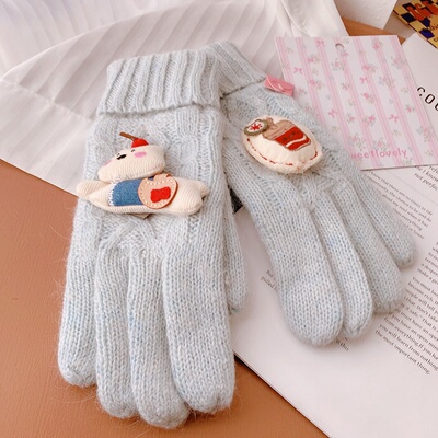 HD12115A03蝴蝶结毛线钩织冬新款兔羊毛混纺防风保暖手套骑行手套