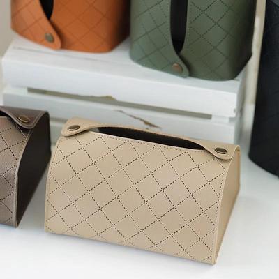 创意菱格环保pu皮纸巾盒桌面收纳