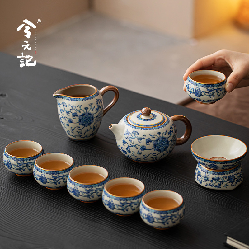 青花汝窑功夫茶具套装泡茶壶茶杯家用轻奢高档中式2025新款礼盒