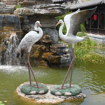 花园摆件白鹭雕塑玻璃o钢园林景观户外庭院动物假山白鹤水池装饰