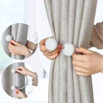 2PCS Pearl Magnetic Curtain Clip Curtain Holders Tie Back Bu