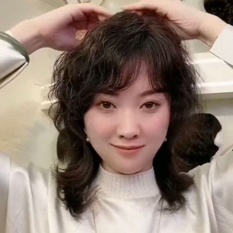 轻薄抖音新款补发片头顶一片式真发两侧鬓角盖白发洋气刘海假发