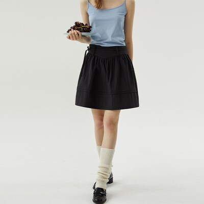 LLANO绑带花苞半裙复古高腰法式优雅俏皮a字裙子半身裙短裙女夏季