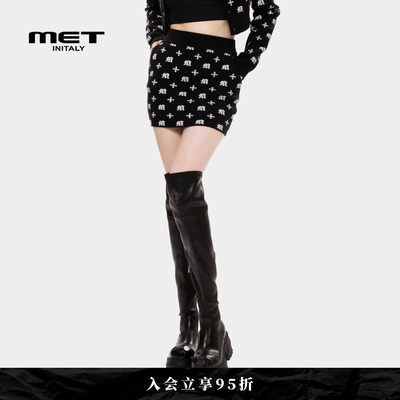 MET initaly麦特美式复古半身裙女早春新款休闲百搭针织短裙