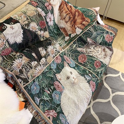 猫咪挂毯休闲毯装饰毯宠物毛毯针织毯棉质盖毯沙发毯布艺Tapestry