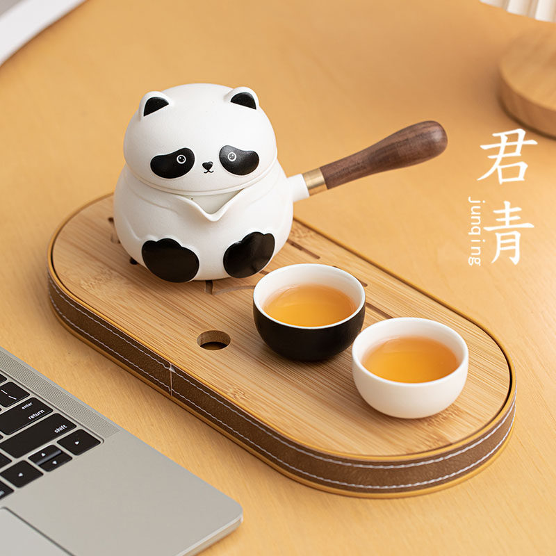 可爱熊猫造型旅行茶具套装便携式功夫茶具高级感一壶二杯创意礼品