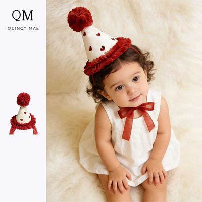 Quincy Mae儿童生日帽男女童毛球装饰法式派对可爱拍照装饰礼帽