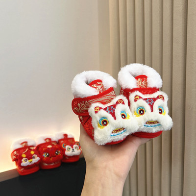 米嘟尔红色婴儿加绒保暖步前鞋