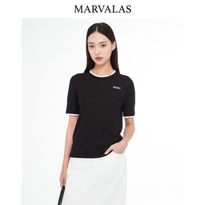【贝贝&曼德诗】夏季时尚圆领短袖百搭针织上衣女