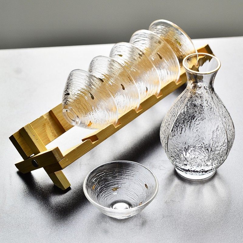 日式清酒壶套装玻璃黄酒温酒器烫酒壶家用一两白酒杯咖啡锤纹斗笠