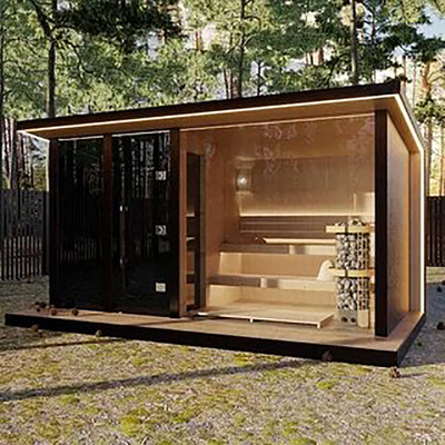 红雪松立方体湿蒸汽桑拿房，配有全桑拿配件
