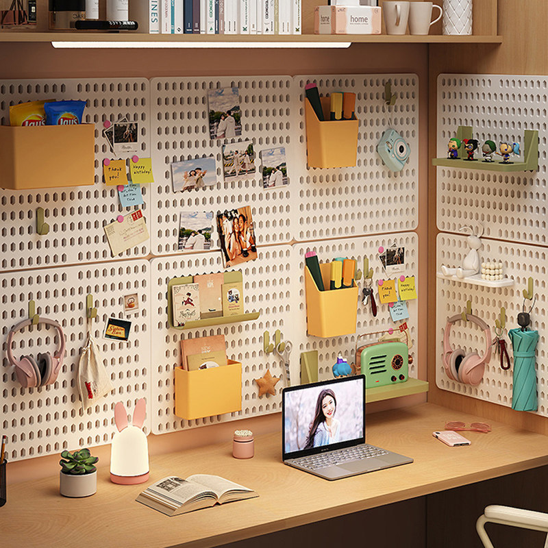 工位桌面洞洞板置物架免打孔玄关宿舍墙上书桌学生整理收纳隔板架