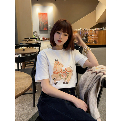 小马印花纯棉舒适百搭休闲T恤