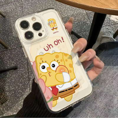 VIVOS50卡通苹果17软OPPORENO14适用16PLUS透明iPhone12手机壳15ProMax贴贴海绵宝宝一加13T可爱红米K80Ultra