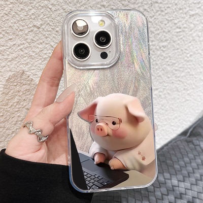 OPPOfindx8可爱小猪iPhone16手机壳华为nova12Ultra硬15plus羽纱14promax适用苹果13卡通mate70小众iQOOneo10