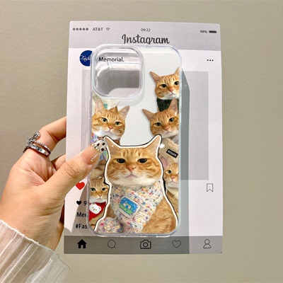 新款荣耀x50pro适用17ProMax大孔16e14plus可爱探头橘猫创意iQOOneo9pro华为NOVA13硬12手机壳带挂绳iPhone15