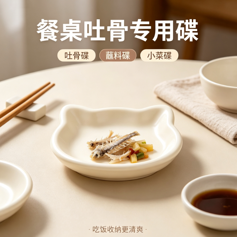 可爱猫咪造型果盘塑料餐桌吐骨专用碟零食盘收纳果盆个性餐具小碟