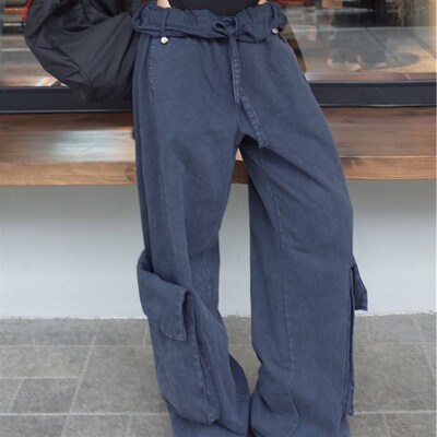 留下 1992 2025四季单品重工白色水洗工装裤女美U式随性直筒阔腿