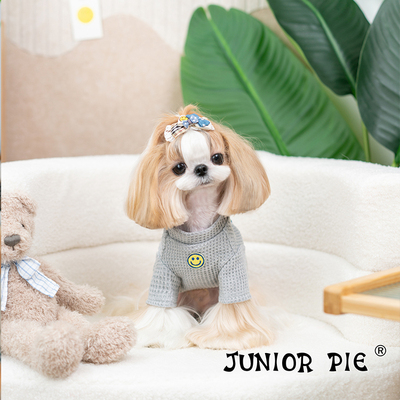 Junior Pie宠物狗衣服秋冬新款泰迪小型犬幼犬笑脸华夫格短袖T恤
