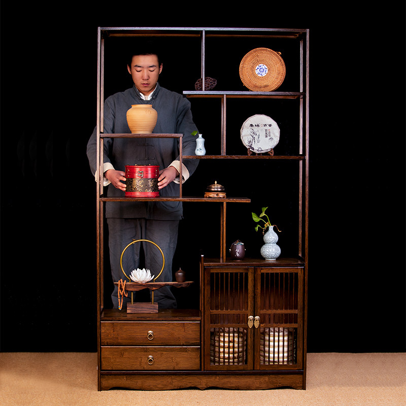 博古架实木新中式装饰品摆件茶具置物架茶室茶叶架子多宝阁展示柜