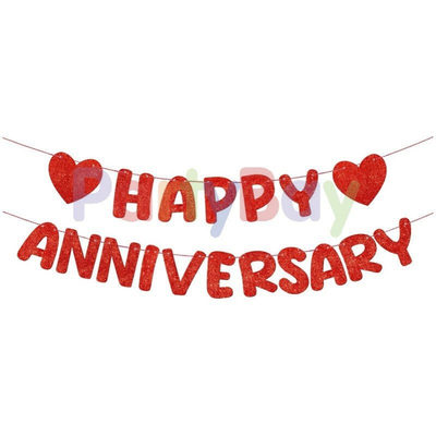 莱派Happy Anniversary周年纪念日拉旗红色金葱周年纪念日派对装