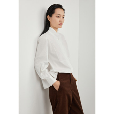 100%棉【哼哈冰冰】长袖衬衫女高领圆领内搭白色WTZ010BSC