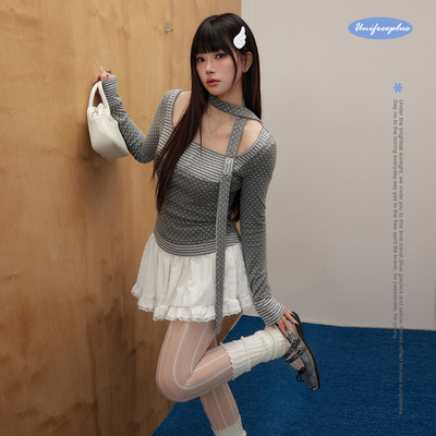 UNIFREEPLUS大码波点少女长袖T恤