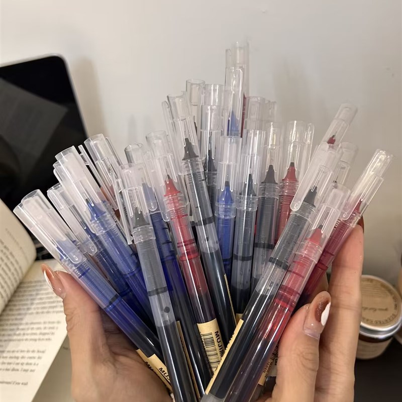 30支直液式速干水性圆珠笔针管碳素0.5黑色中性笔学生用考试办公