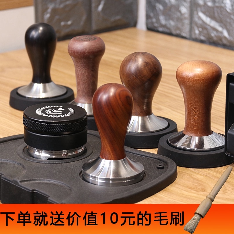粉锤51/53/58mm木柄压粉器咖啡器具配套不锈钢实心压粉锤器布粉器