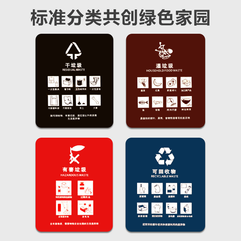 分类垃圾桶标贴纸干垃圾标贴纸湿垃圾标贴纸垃圾分类标贴纸
