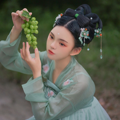 儿童古风发夹绿色流苏对夹手工柿子边夹古装夹子配饰女童汉服头饰