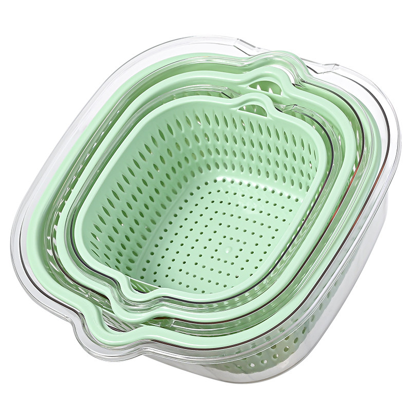 华师傅厨房洗菜盆透明沥水篮家用双层塑料菜篮客厅茶几创意水果盘