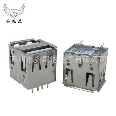 USB母座接器 双层sAF/a系18连0度无脚8P380立插卷边铁列壳白胶ub