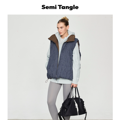 Semi Tangle秋冬新品双面穿肌理感格子运动日常白鹅绒羽绒马甲