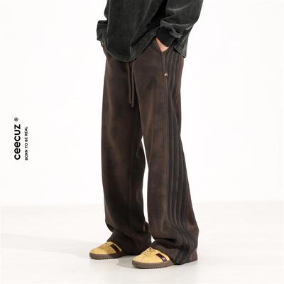 Ceecuz设计感擦旧垂感运动裤男美式复古dirtyfit宽松卫裤阔腿长裤