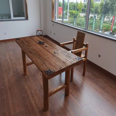 优选老榆木门板复古茶桌实木自然风化优质旧木板原生态吧台桌民宿