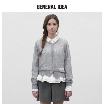 【曹颖甄选】GENERAL IDEA花边法式钩花镂空针织毛衣开衫长袖上衣