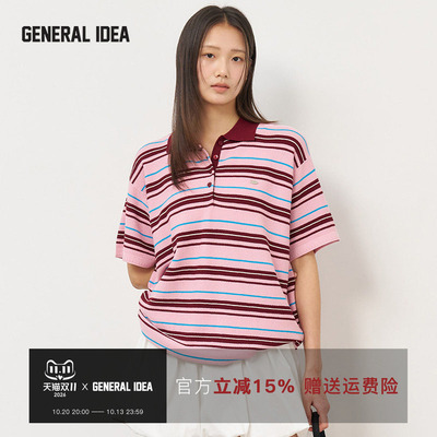 GENERAL IDEA BY BUMSUK 韩国正品 条纹polo短袖T恤宽松休闲女
