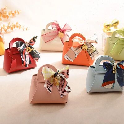 5PCS Distribute Leather Pink Gift Bags Wedding Favour Bag fo