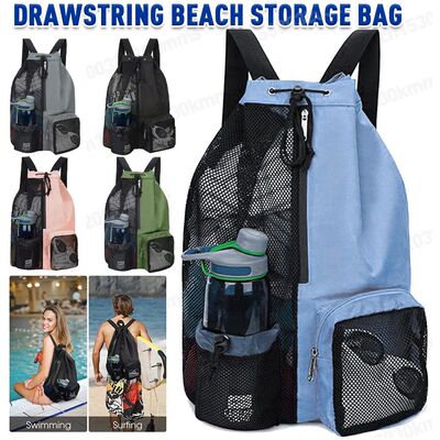 Swim Bag Mesh Drawstring Backpack with Wet Pocket Multipurpo