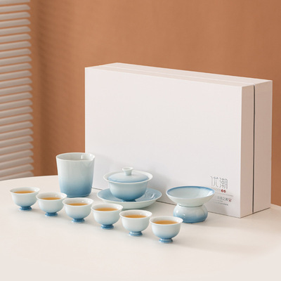 高端羊脂玉瓷功夫茶具套装办公室会客泡茶礼盒陶瓷白瓷商务礼品