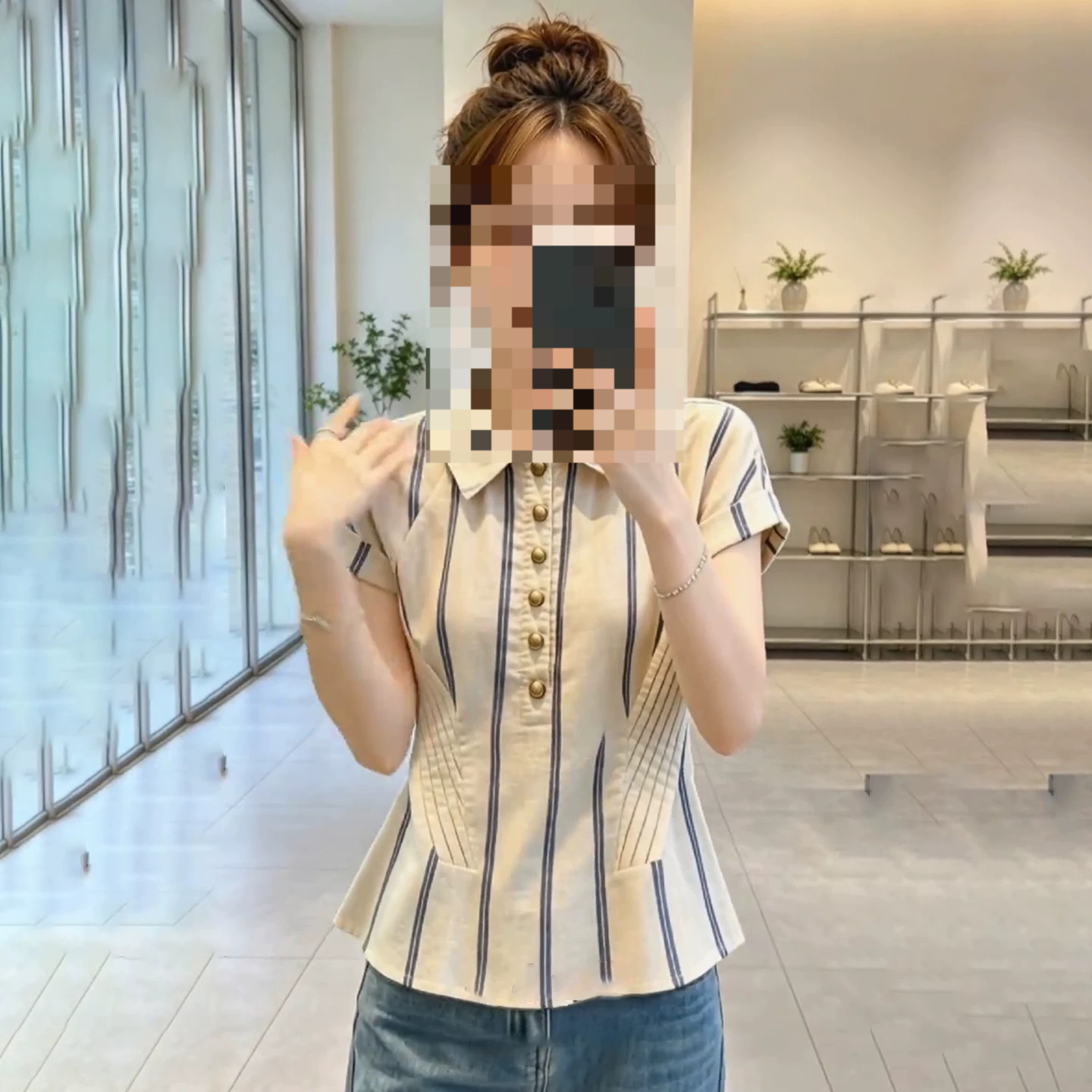 设计感翻领条纹衬衫女短袖上衣2026夏季新款修身显瘦独特漂亮小衫