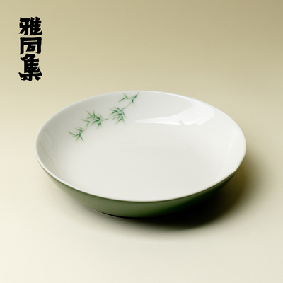 雅同集 竹叶绿圆融壶承原矿色釉手绘陶瓷杯垫高颜值纯色茶道零配